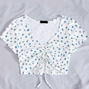 SHEIN | Tops | 325shein Drawstring Floral Crop Top | Poshmark